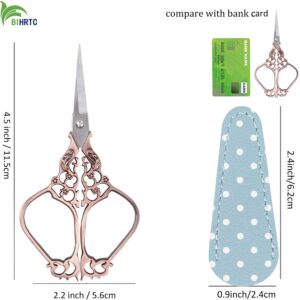 BIHRTC 4.5inch Embroidery Scissors Cross Stitch Scissors with Leather Scissors Cover Stainless Steel Sharp Pointed Tip Sewing DIY Tool for Needlework Artwork Sewing Handicraft