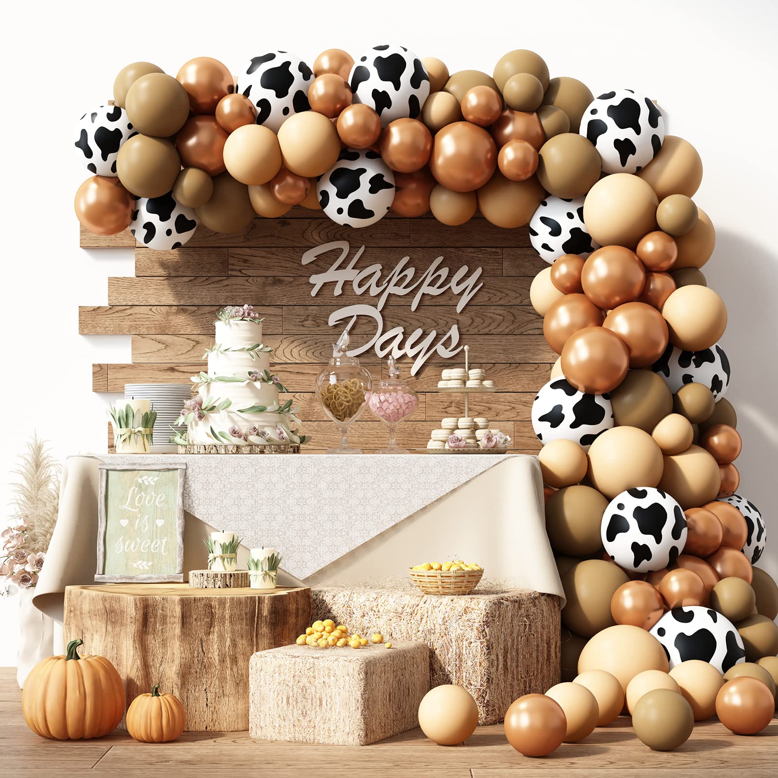 RUBFAC Cow Balloons Garland Arch Kit with Neutral Brown Blush Various Sizes Balloon for CowBoy CowGirl Themed Party Baby Shower Farm Birthday Party Decorations