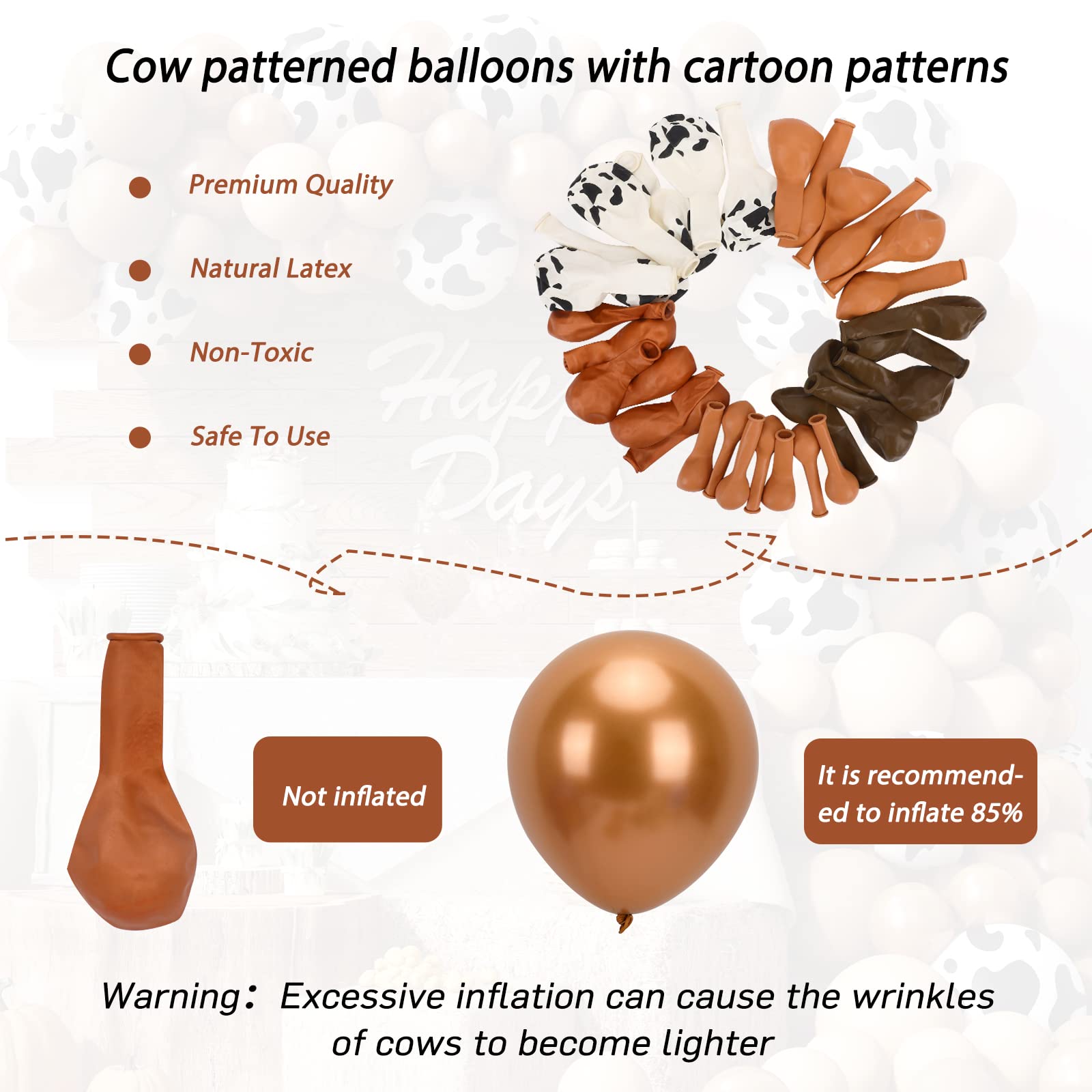 RUBFAC Cow Balloons Garland Arch Kit with Neutral Brown Blush Various Sizes Balloon for CowBoy CowGirl Themed Party Baby Shower Farm Birthday Party Decorations