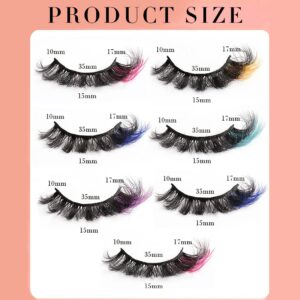 Uranian False Eyelashes Colored Fluffy Faux Mink Lashes Dramatic Colorful Russian Strip Eye Lashes with Color Natural Look Lashes Long Volume Fake Eyelashes for Women and Girls(7 Pairs)