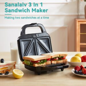 Sanalaiv Sandwich Maker 3 in 1, Waffle Maker with Removable Plates, Electric Panini Press Sandwich Maker, Sandwich Toaster for Breakfast Sandwiches Grilled Cheese Steak, LED Indicator Lights, 870W