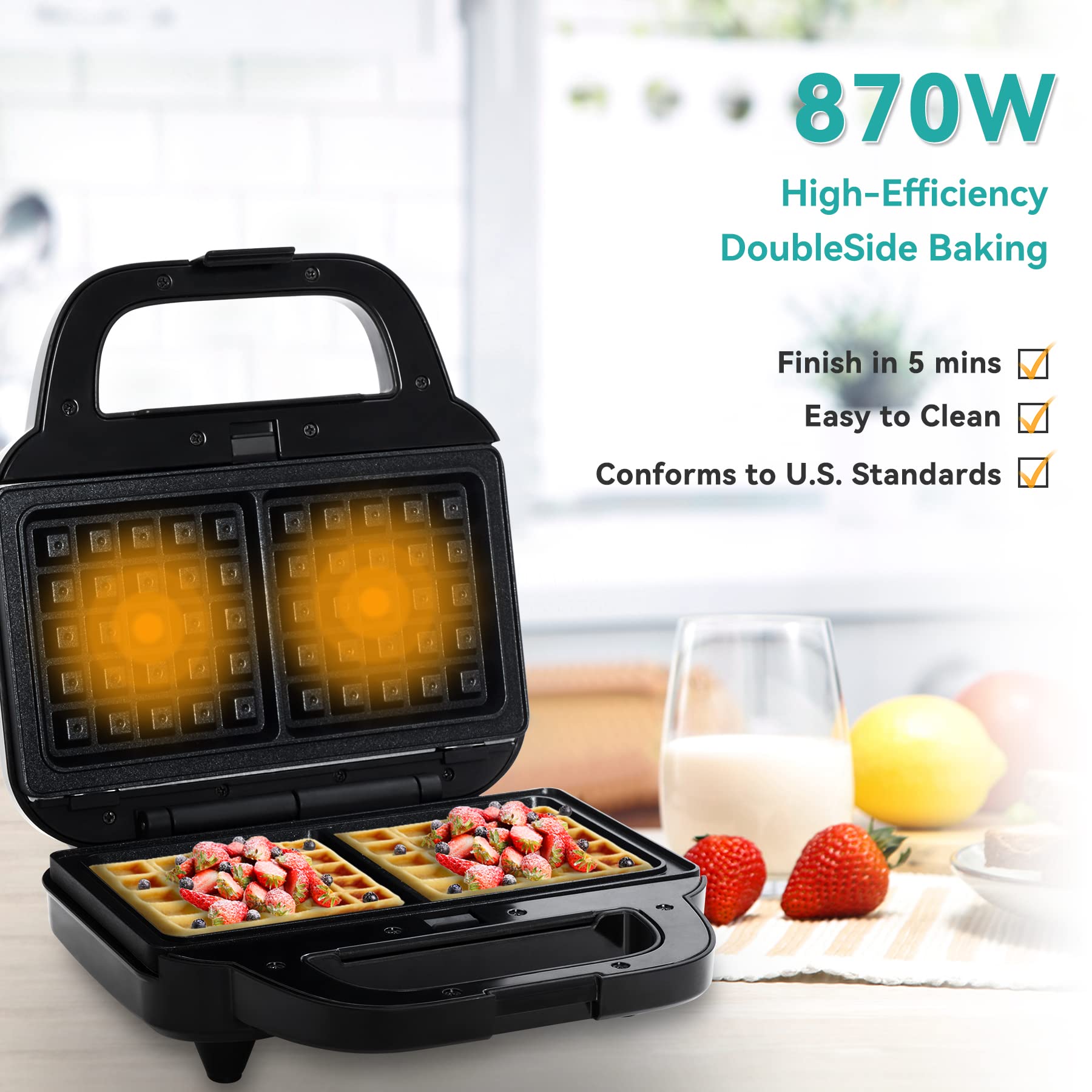 Sanalaiv Sandwich Maker 3 in 1, Waffle Maker with Removable Plates, Electric Panini Press Sandwich Maker, Sandwich Toaster for Breakfast Sandwiches Grilled Cheese Steak, LED Indicator Lights, 870W