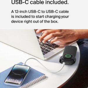 Belkin Wireless Charger Apple Watch Power Bank 10K with 12-inch USB-C to USB-C Cable, 33% Faster Charging - Simultaneous Charging for Apple Watch Series 9, iPhone 15, and More - 20W USB-C PD - Black