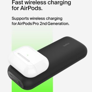 Belkin Wireless Charger Apple Watch Power Bank 10K with 12-inch USB-C to USB-C Cable, 33% Faster Charging - Simultaneous Charging for Apple Watch Series 9, iPhone 15, and More - 20W USB-C PD - Black