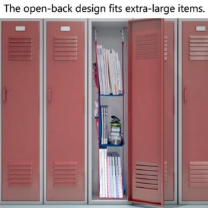 StorageWorks Hanging Locker Organizer for School, 3-Shelf Hanging Locker Ladder with Hook, Blue with Red Trim, 1-Pack