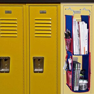 StorageWorks Hanging Locker Organizer for School, 3-Shelf Hanging Locker Ladder with Hook, Blue with Red Trim, 1-Pack