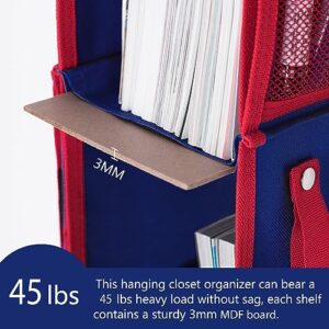 StorageWorks Hanging Locker Organizer for School, 3-Shelf Hanging Locker Ladder with Hook, Blue with Red Trim, 1-Pack