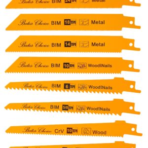 Bates- Reciprocating Saw Blades, 8 Pack, 6 inch, Saw Blade, Reciprocating Saw Blades Wood, Reciprocating Saw Blades Metal, Saw Blades Reciprocating Saw, Metal Cutting Reciprocating Saw Blades