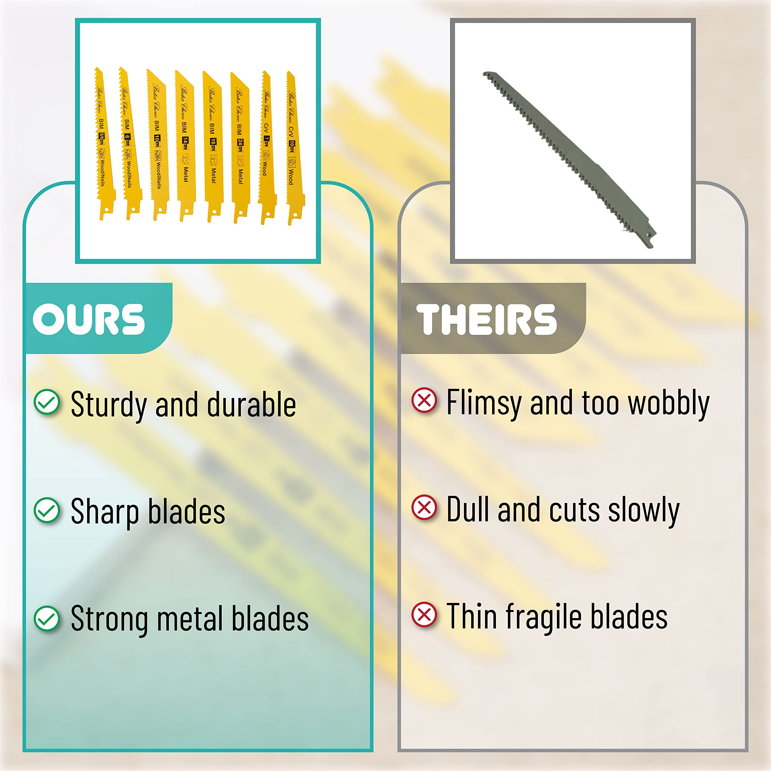 Bates- Reciprocating Saw Blades, 8 Pack, 6 inch, Saw Blade, Reciprocating Saw Blades Wood, Reciprocating Saw Blades Metal, Saw Blades Reciprocating Saw, Metal Cutting Reciprocating Saw Blades