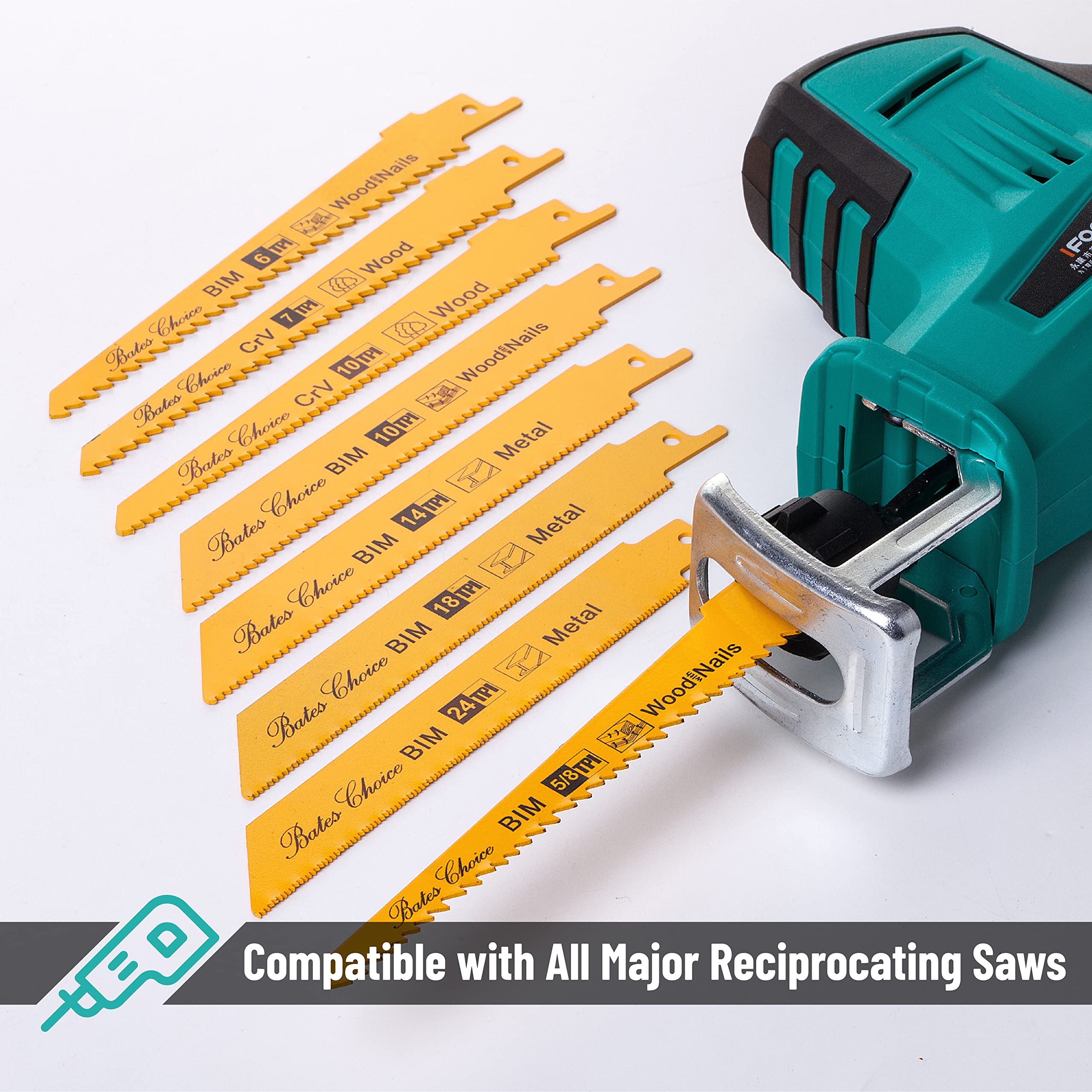 Bates- Reciprocating Saw Blades, 8 Pack, 6 inch, Saw Blade, Reciprocating Saw Blades Wood, Reciprocating Saw Blades Metal, Saw Blades Reciprocating Saw, Metal Cutting Reciprocating Saw Blades