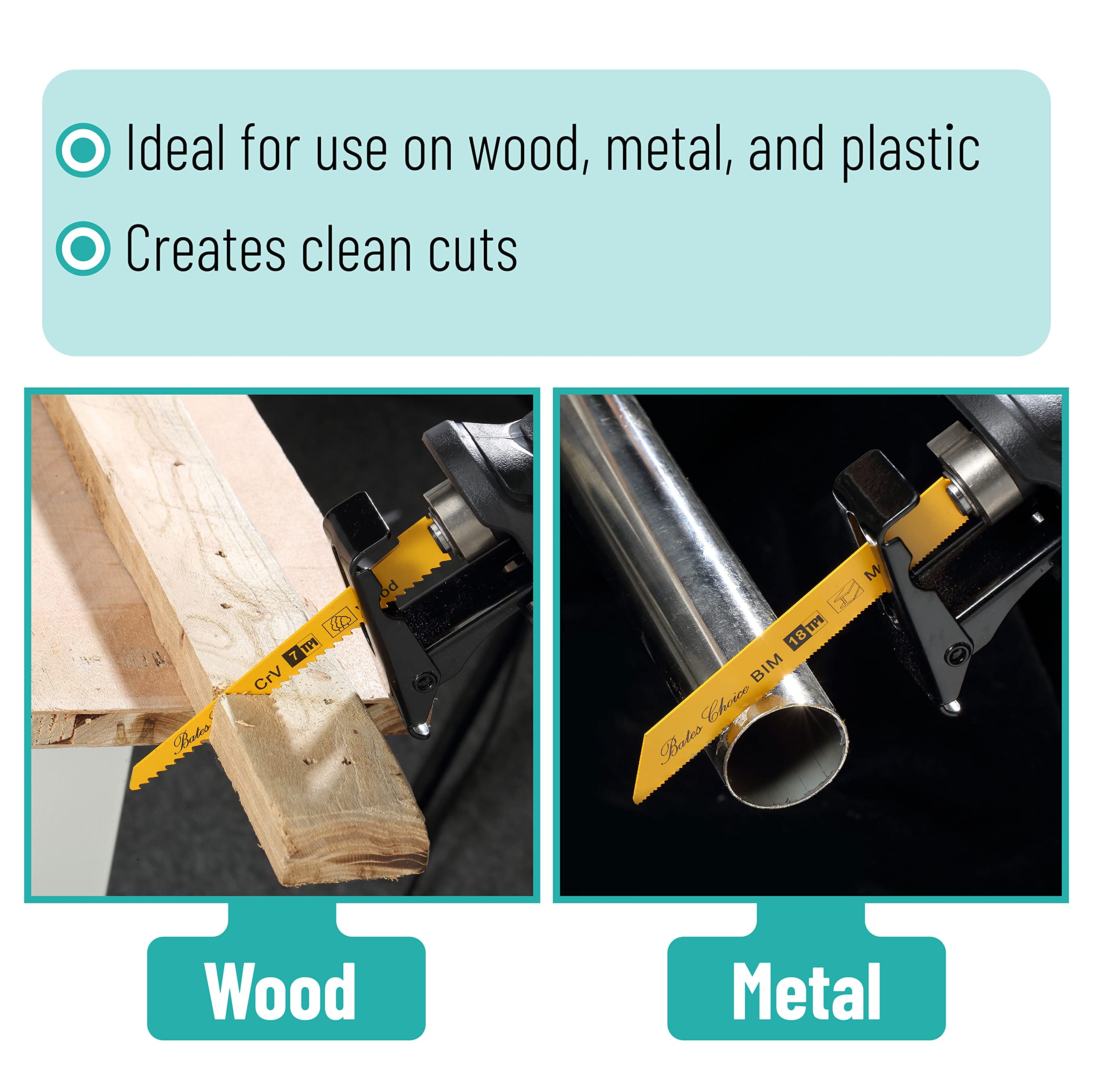 Bates- Reciprocating Saw Blades, 8 Pack, 6 inch, Saw Blade, Reciprocating Saw Blades Wood, Reciprocating Saw Blades Metal, Saw Blades Reciprocating Saw, Metal Cutting Reciprocating Saw Blades