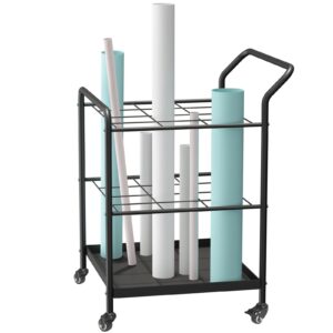 Blueprint Roll File Holder Storage - 12 Slots Rack Cart,Wire Bin Roll File, Made for Maps, Plans, Drawings, and Tubes, Yoga Mat and Gym Storage Rack Cart with Wheels,Files Sorter Poster Holder