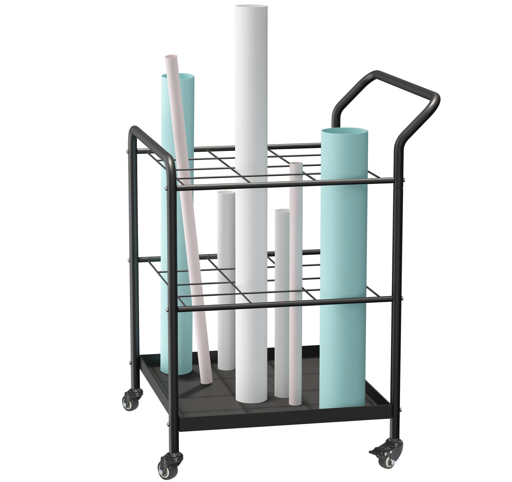 Blueprint Roll File Holder Storage - 12 Slots Rack Cart,Wire Bin Roll File, Made for Maps, Plans, Drawings, and Tubes, Yoga Mat and Gym Storage Rack Cart with Wheels,Files Sorter Poster Holder