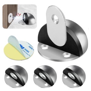 kolako magnetic door stops, 4 pack door stoppers for bottom of door, brushed stainless adhesive floor wall mount magnet doorstops dome door holders no drill magnetic door stoppers, silver