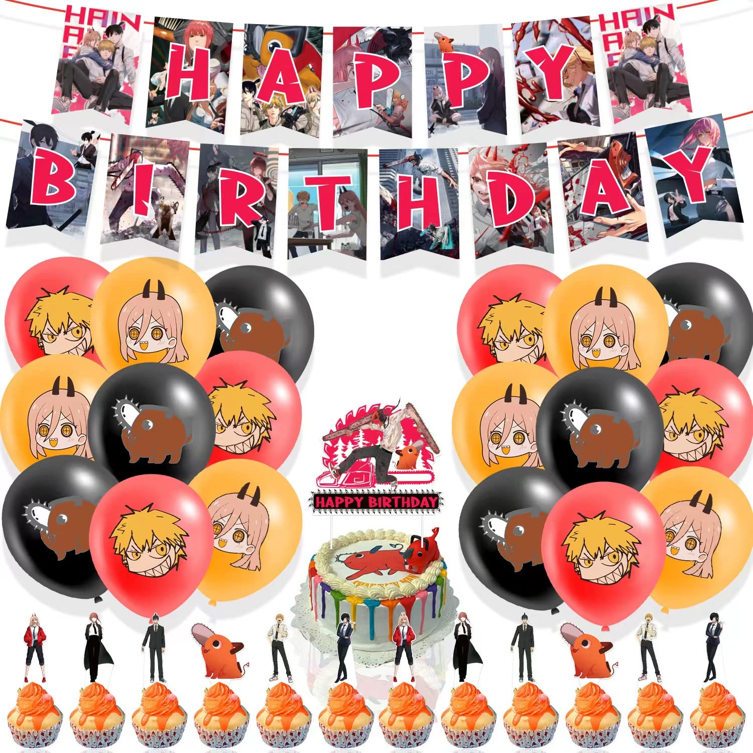 Anime Chainsaw Man Birthday Party Decorations Party Supplies Party Favors Banners set Cake toppers Balloons