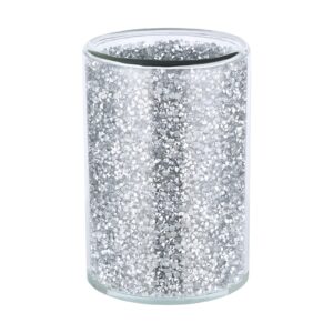 crushed diamond silver glass kitchen utensil holder round for countertop flatware utensil organizer home decor sparkly gift (silver)