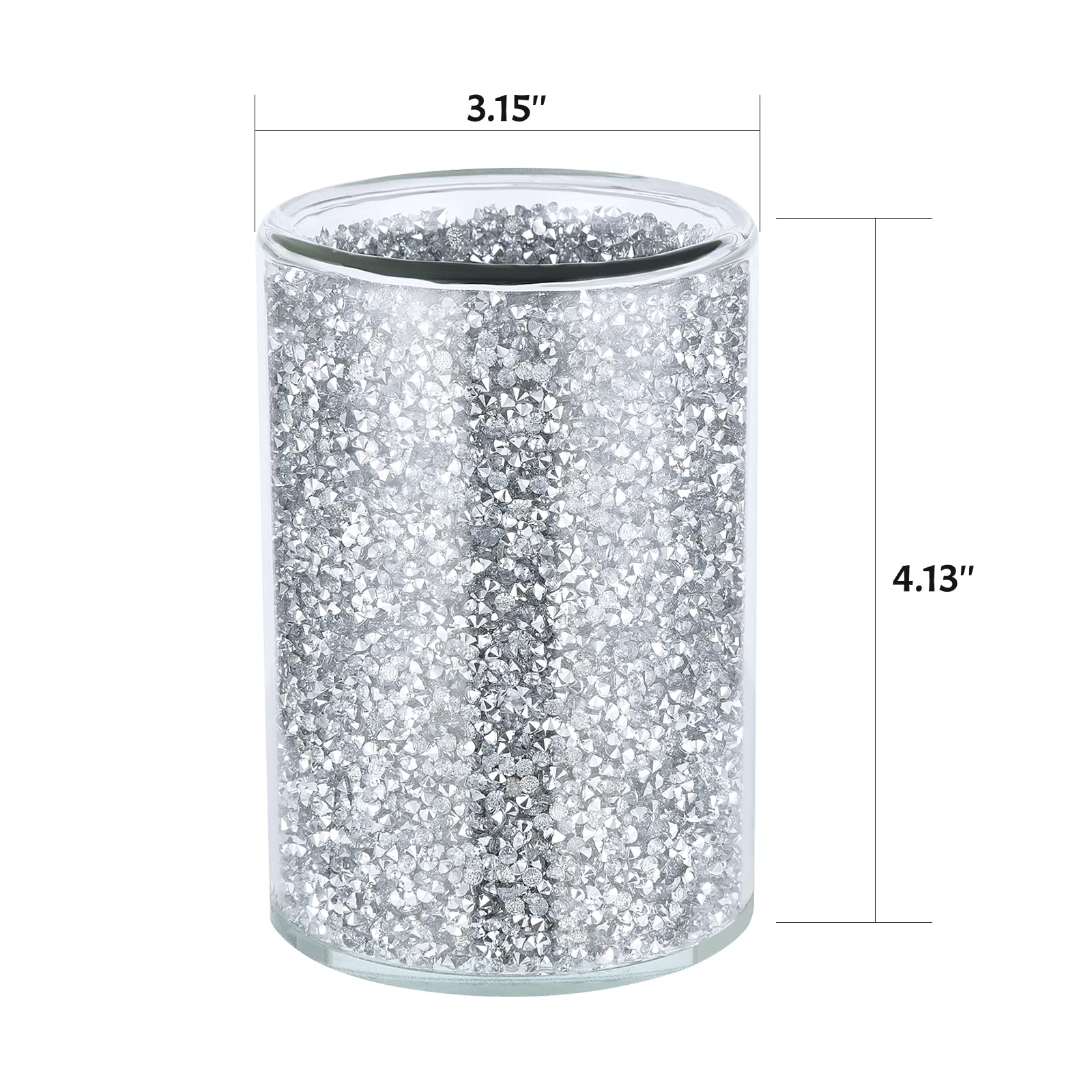 Crushed Diamond Silver Glass Kitchen Utensil Holder Round for Countertop Flatware Utensil Organizer Home Decor Sparkly Gift (Silver)