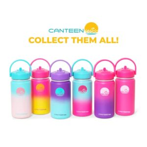 Canteenies Kids Water Bottle for School, 14 Oz, Straw Lid, Stickers, Scrunchie, Vacuum Insulated Stainless Steel Double Walled, BPA Free Food-Safe, Leak-Proof Tumbler Travel Cup For Girls