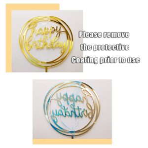 JYNice 6pcs Happy Birthday Acrylic Party Cake Toppers Mirror Gold Cake Topper Party Supplies for Children Birthday Cake Decorations Gifts