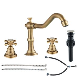 𝐕𝐨𝐭𝐚𝐦𝐮𝐭𝐚 𝐁𝐚𝐭𝐡𝐫𝐨𝐨𝐦 𝐒𝐢𝐧𝐤 𝐅𝐚𝐮𝐜𝐞𝐭 antique brass bathroom faucets for sink 3 hole 8 inch widespread bathroom faucet 2 handles faucet for bathroom sink with pop up drain