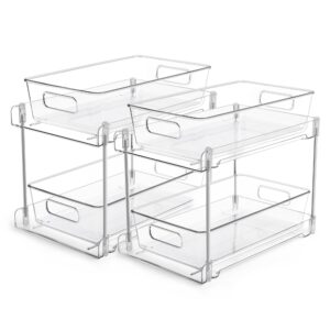 vtopmart 2 tier bathroom storage organizer, 2 pack clear under sink organizers vanity counter storage container, medicine cabinet drawers bins, pull-out organization with track for pantry, kitchen