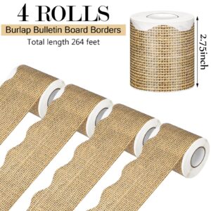 Qeeenar 262 Feet Burlap Scalloped Border Trim Bulletin Borders Stickers Self Adhesive Bulletin Board Borders Back to School Decoration for School Classroom Offices Wall Desks Windows Doors, 4 Rolls