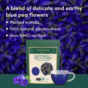 VAHDAM, Butterfly Pea Flower Tea (1.76oz) 100+ Cups | Delicate & Earthy | Vacuum Sealed for Freshness | Butterfly Pea Flower Loose Leaf Tea | Brew Iced Tea, Cooking, Mocktails & Cocktails