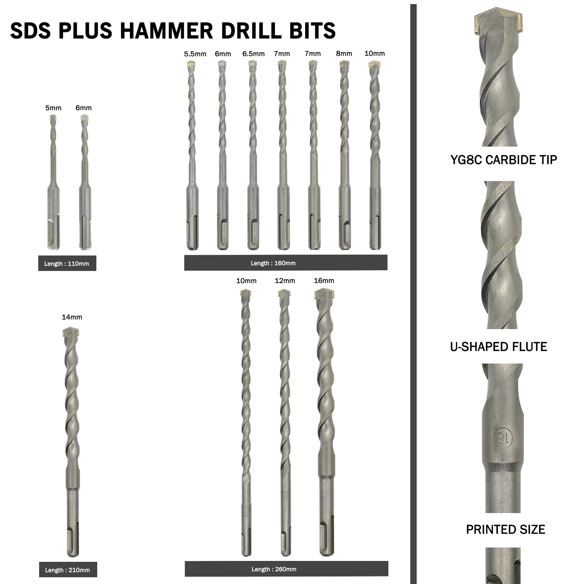 BeHappy 17PCS Rotary Hammer SDS Plus Drill Bits & Chisel Sets, Carbide Tipped Masonry Drill Bit Set, Concrete Drill Bit and Chisels for Through Concrete, Cement, Brick, Stone, with Storage Case