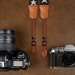 Padwa Lifestyle Pentagram Embroidered Camera Strap - Double Layer Cowhide Ends,2" Cotton Woven Camera Straps, Adjustable Vintage Neck & Shoulder Strap for All DSLR Cameras,Great Gift for Photographers