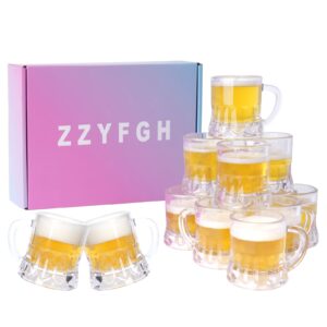 zzyfgh mini plastic beer mugs, 2 oz mini beer glasses shot glasses with handle for party (set of 12)