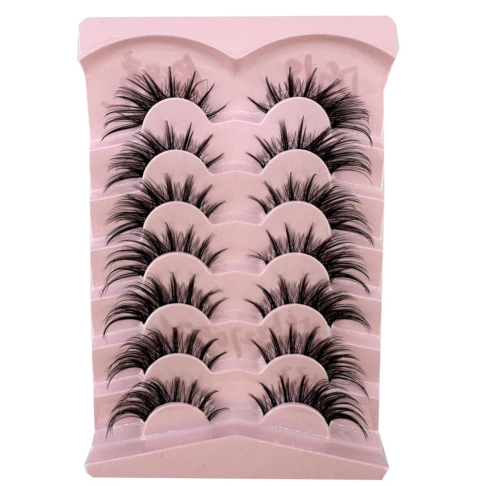 AMSDCN 7Pairs Cat Eye Eyelashes manga Lashes 3D Clear Band Lashes natural Half Lashes End Eye Elongated Mink Eyelashes Fluffy Eyelashes (07)