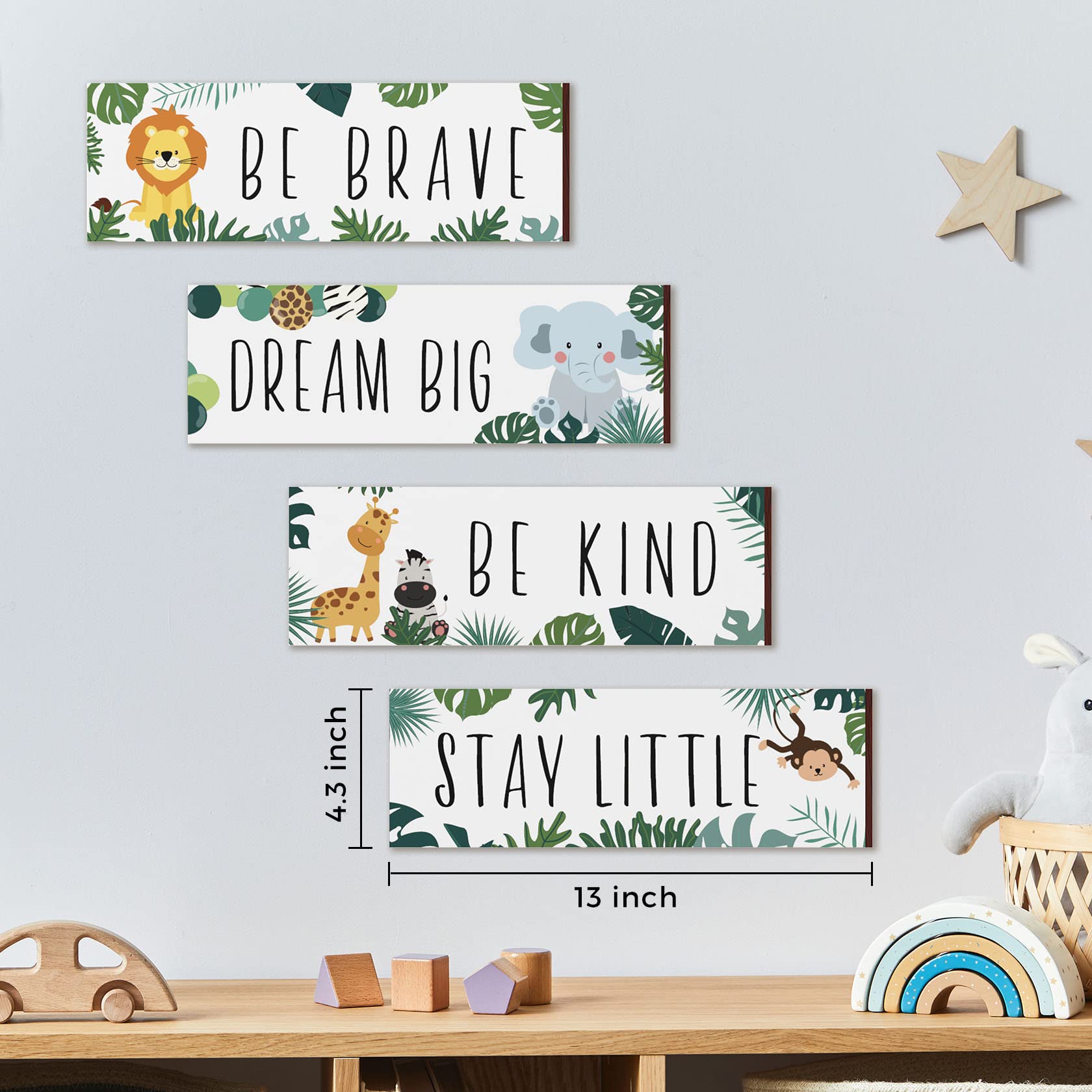 UBTKEY Safari Nursery Decor for Boys, Safari Animals Wall Decor for Boys Nursery Room Bedroom, 4 Pieces Inspirational Wall Art Wall Decorations for Boys Room Classroom Bedroom