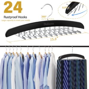 Upgraded Tie Rack Tie Hanger 24 Hooks Wooden Tie Organizer, Space Saving Tank Top Hanger,Belt Organizer for Closet,Bra Organizer with 360°Rotating