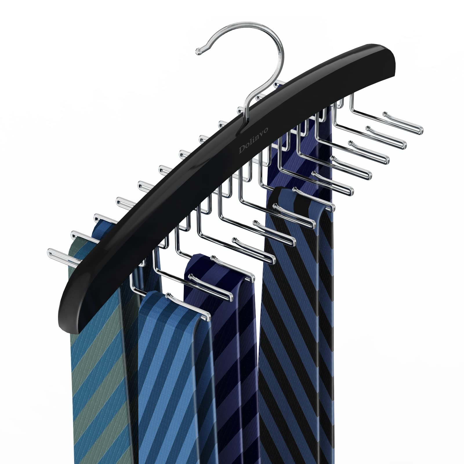 Upgraded Tie Rack Tie Hanger 24 Hooks Wooden Tie Organizer, Space Saving Tank Top Hanger,Belt Organizer for Closet,Bra Organizer with 360°Rotating