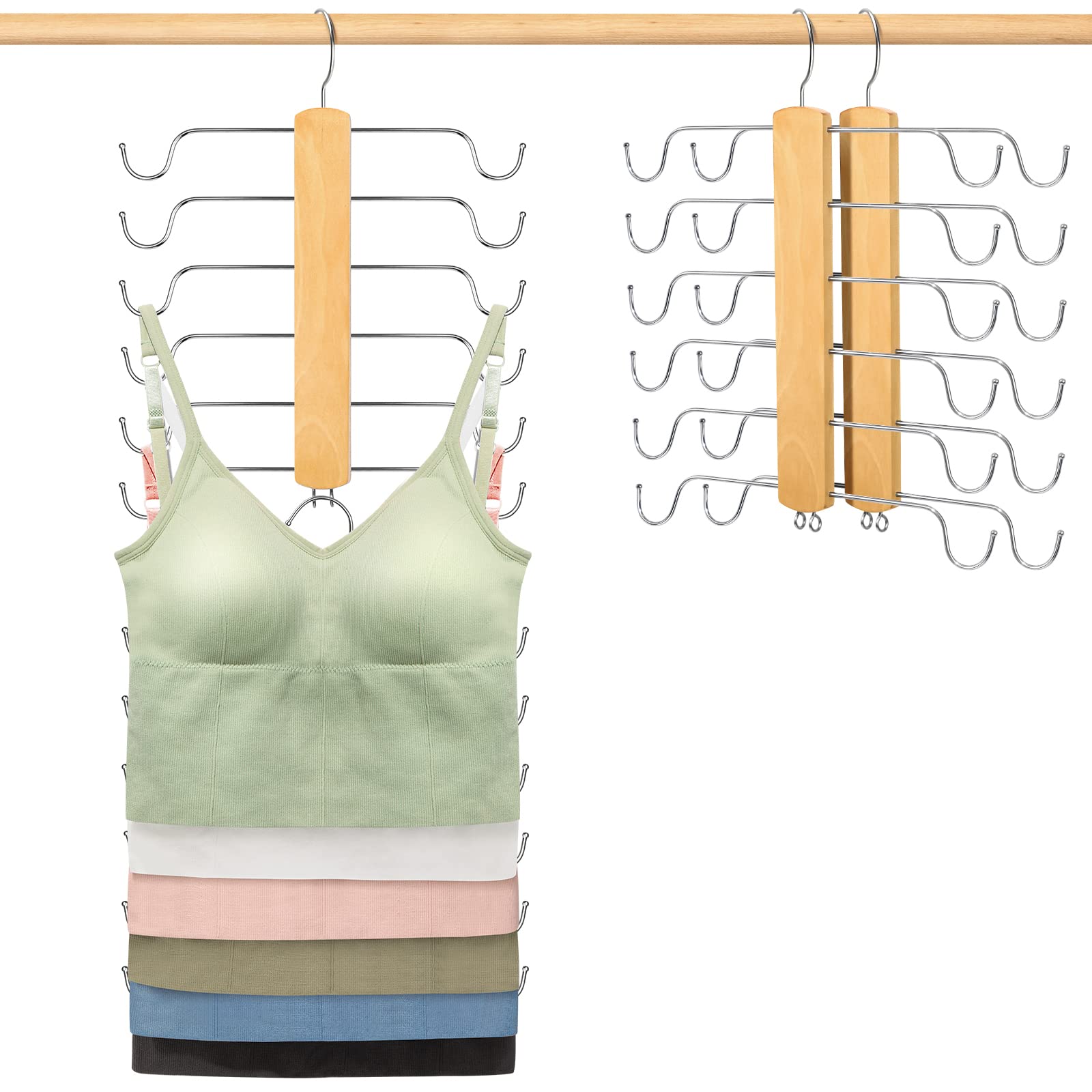 Tank Top Hangers, HOMEBROS 360° Swivel Wooden Bra Organizer Space Saving Detachable Lingerie Hangers Closet Organizer for Tank Tops Bras Camisoles Scarves Ties Belts - 4 Packs