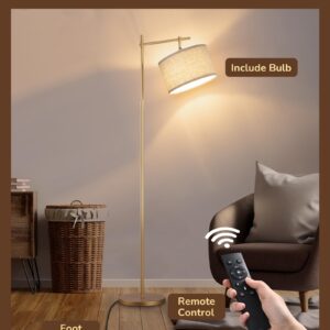 EDISHINE Dimmable Floor Lamp, Standing Lamp with Remote Control, E26 Socket, ACR Floor Lamp with Beige Shade for Bedroom, Living Room, Office, LED Bulb Included (Modern-Gold)