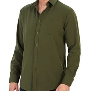 Echoph Mens Dress Shirts Long Sleeve Wrinkle Free Regular Fit Casual Business Button Down Shirt Army Green L