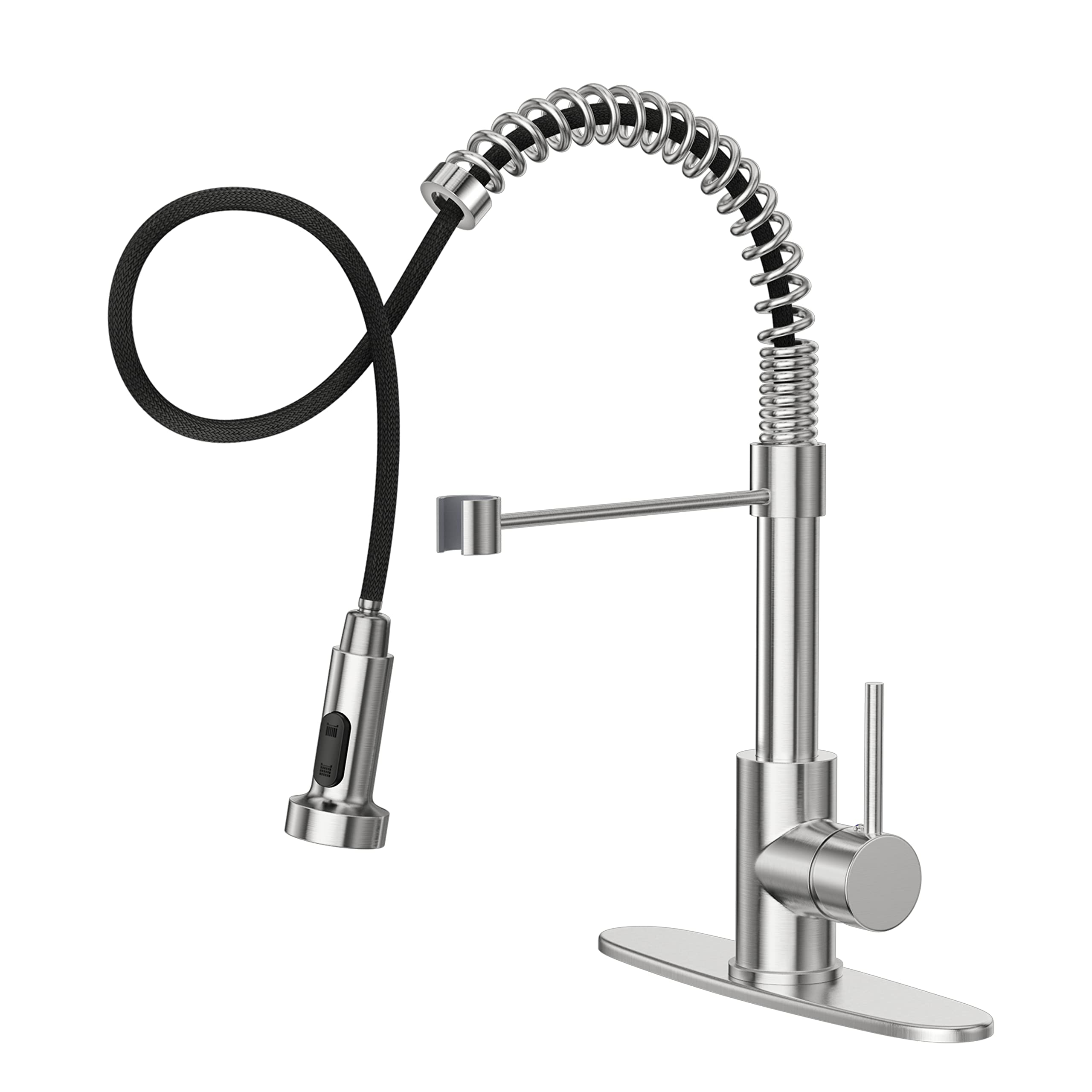 Kitchen Faucet with Pull Down Sprayer Brass Stainless Steel Single Handle Brushed Nickel Faucets for Single or Three Hole Farmhouse Camping Laundry Facilities Rv Bar Sink with 10 inch Deck