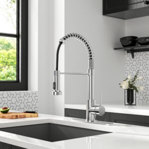 Kitchen Faucet with Pull Down Sprayer Brass Stainless Steel Single Handle Brushed Nickel Faucets for Single or Three Hole Farmhouse Camping Laundry Facilities Rv Bar Sink with 10 inch Deck