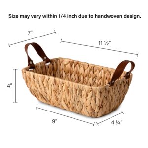 Labcosi Small Wicker Baskets for Organizing, Handwoven Toilet Paper Baskets for Toilet Tank, Water Hyacinth Bathroom Baskets with Faux Leather Handles, Baskets for Gift Empty, Set of 2