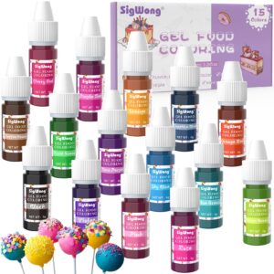 gel food coloring - 15 colors flavorless gel based food color dye, vibrant edible concentrated food coloring for cake cookie decorating, easter egg, icing, fondant, baking, macaron (6g/bottle) - vegan