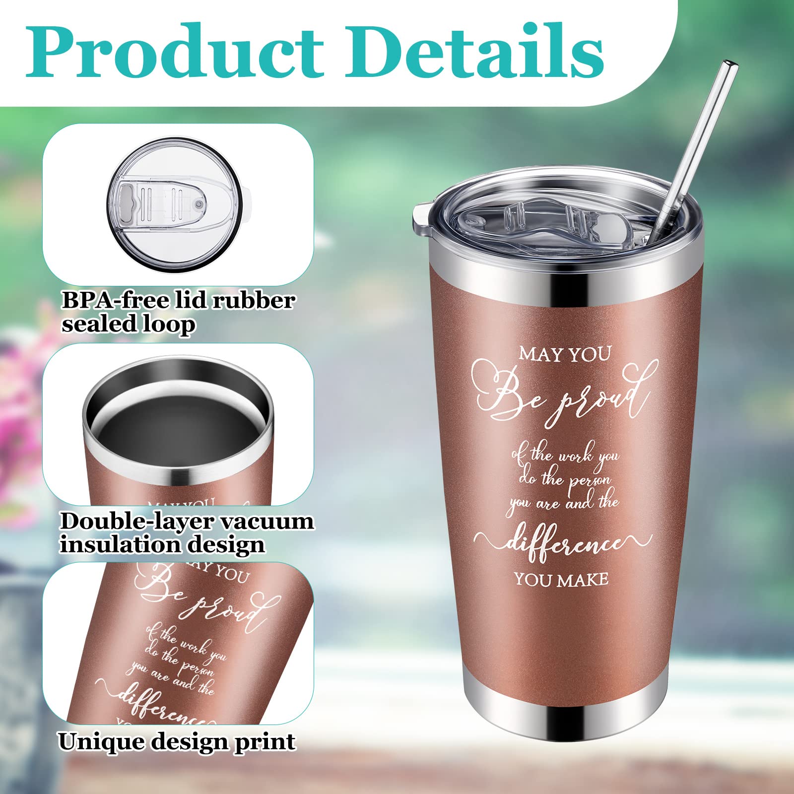 Norme 12 Pcs Thank You Gifts May You Be Proud Tumbler Cup 20 oz Stainless Steel Insulated Inspirational Coworker Mug with Lids for Women Employee Teacher Nurse Volunteer Appreciation Gifts