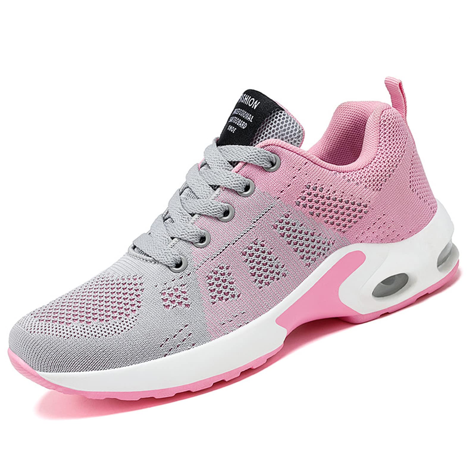 Dimleen Women's Fashion Air Cushion Sneakers Mesh Breathable Lace Up Lightweight Arch Support Orthotic Shock-Absorbing Walking Shoes (Pink,7.5,Women,7.5)