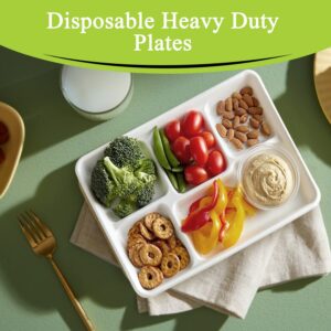 Three Leaf 5 COMPARTMENT BAGASSE (SCHOOL) TRAY 50 Ct. Heavy-Duty- Super Strong- Natural- Eco-Friendly Disposable Bagasse Plates, 100% Biodegradable 5 Compartment meal Plates