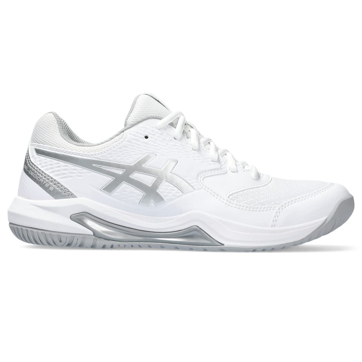 ASICS Women's Gel-Dedicate 8 Tennis Shoes, 8, White/Pure Silver