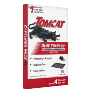 Tomcat Mouse Trap with Immediate Grip Glue for Mice, Cockroaches, and Spiders, Ready-to-Use, 4-Pack (16 Glue Traps)