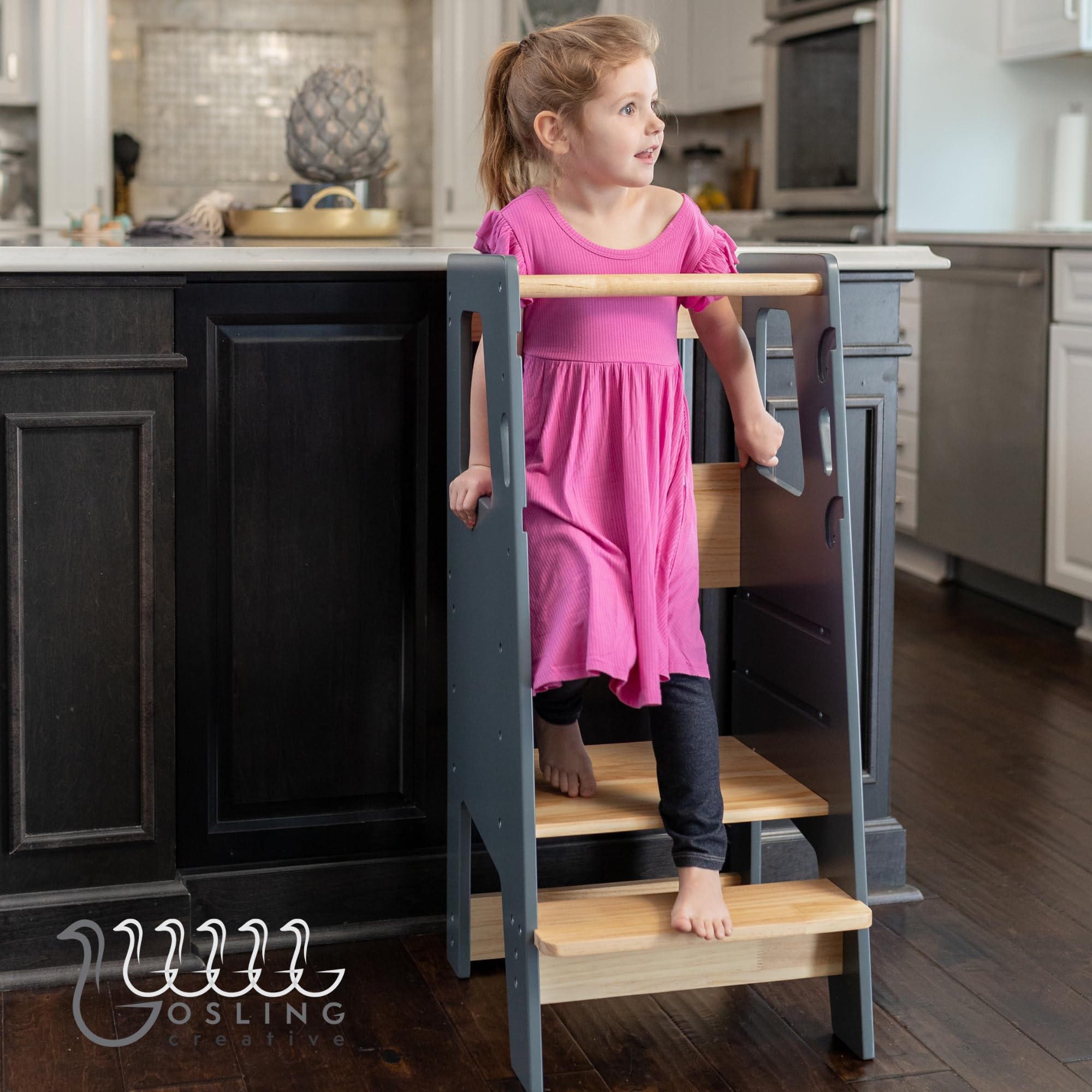 Gosling creative Toddler Standing Tower | Safe Montessori Step Stool for Toddlers, Perfect Tower for Learning New Skills | Ideal Helper for Little Kids in The Kitchen | Gray