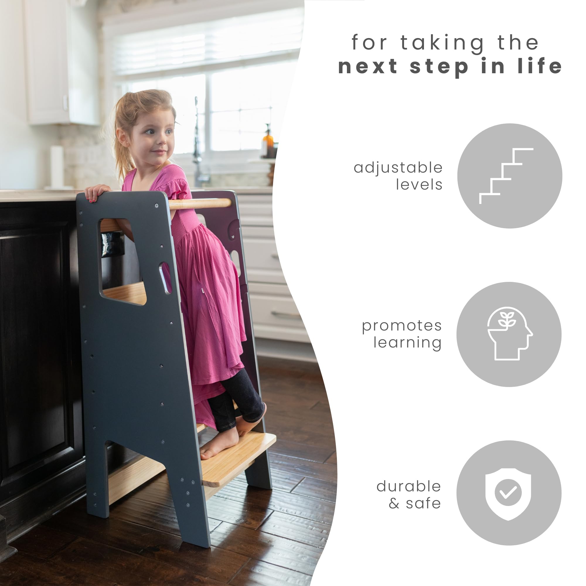 Gosling creative Toddler Standing Tower | Safe Montessori Step Stool for Toddlers, Perfect Tower for Learning New Skills | Ideal Helper for Little Kids in The Kitchen | Gray