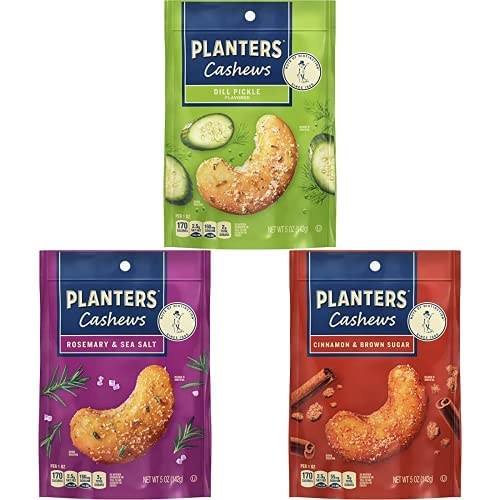 Bundle of PLANTERS Cashews Dill Pickle Flavored, 5 oz. + PLANTERS Cashews Rosemary & Sea Salt Flavored, 5 oz. + PLANTERS Cashews Cinnamon Brown Sugar Flavored, 5 oz.