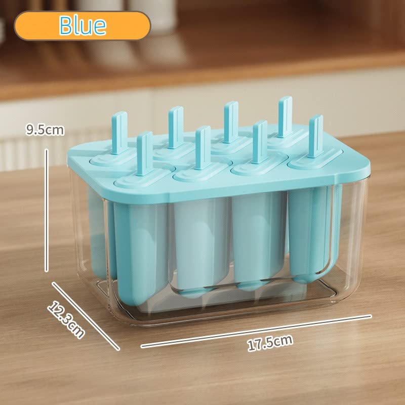 YiChenPlus Ice Tray & Popsicle Mold, 2-in-1 Silicone Ice Tray with Container, 22 Ice Trays + 8 Popsicles, For Whiskey Cocktail Ice Cream Making, 3 Colors to Choose From (Blue)